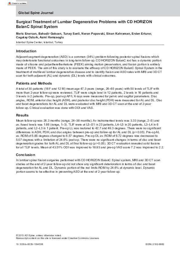 (PDF) Surgical Treatment of Lumbar Degenerative Problems with CD ...