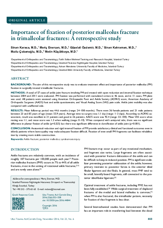 Pdf Importance Of Fixation Of Posterior Malleolus Fracture In