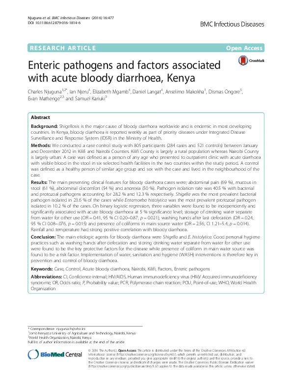 (PDF) Enteric pathogens and factors associated with acute bloody ...