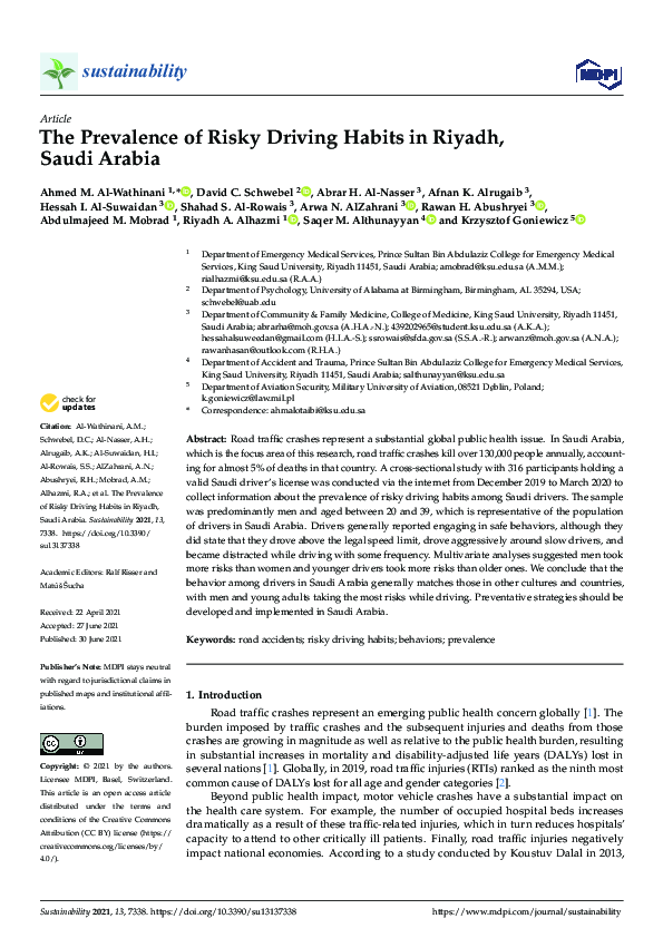 (PDF) The Prevalence of Risky Driving Habits in Riyadh, Saudi Arabia