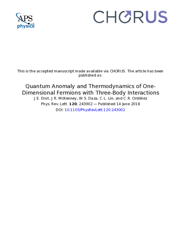 (PDF) Quantum Anomaly and Thermodynamics of One-Dimensional Fermions ...