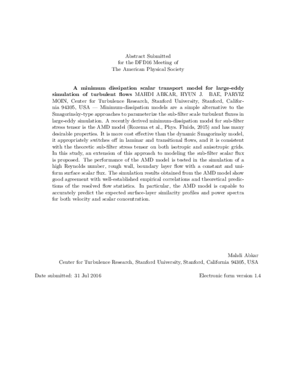 Pdf Minimum Dissipation Scalar Transport Model For Large Eddy Simulation Of Turbulent Flows