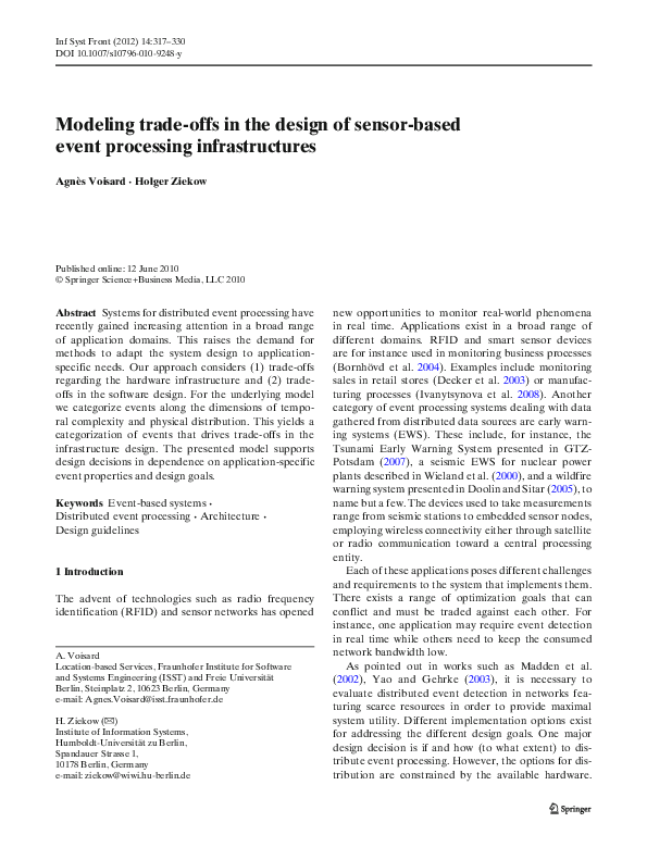 Pdf Modeling Trade Offs In The Design Of Sensor Based Event Processing Infrastructures