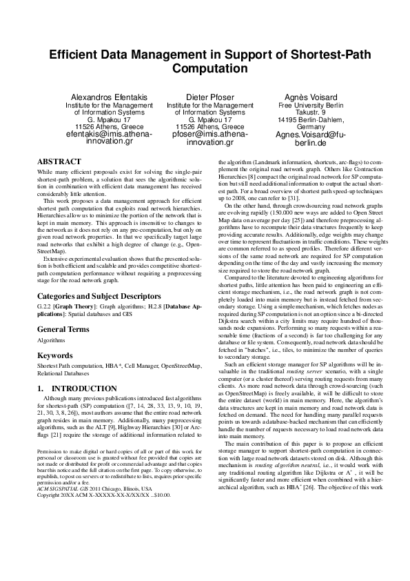 Pdf Efficient Data Management In Support Of Shortest Path Computation