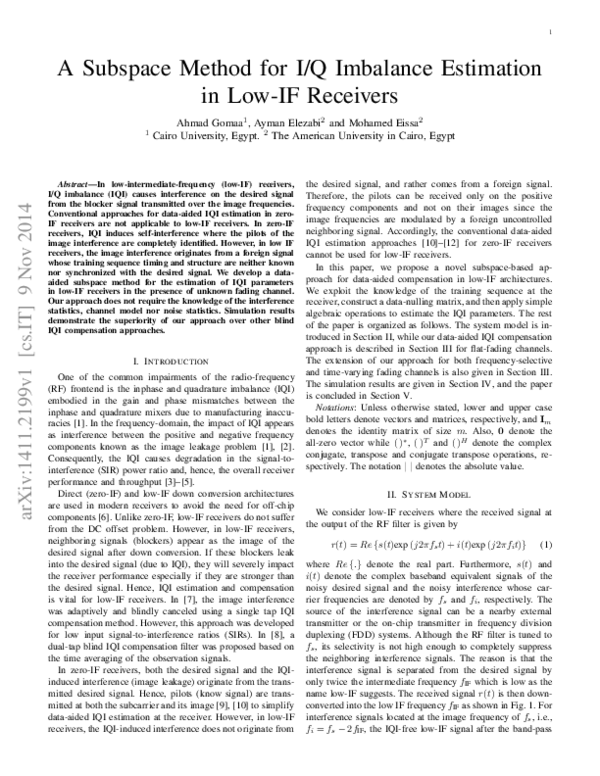 (PDF) A Subspace Method for I/Q Imbalance Estimation