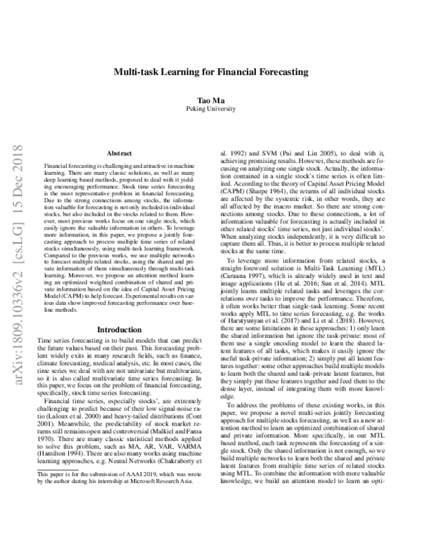 Pdf Multi Task Learning For Financial Forecasting