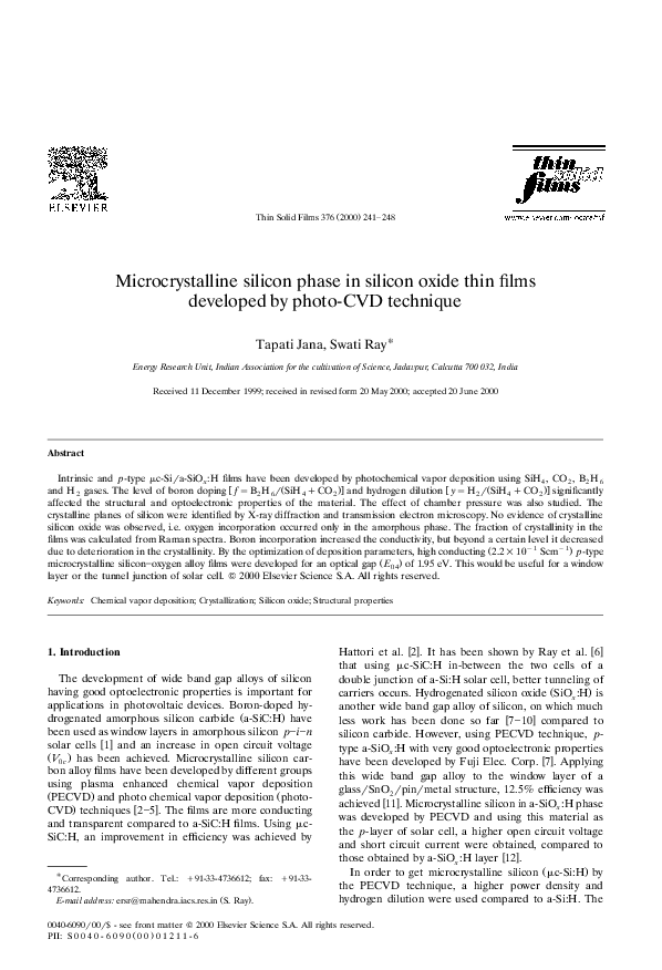 (PDF) Microcrystalline Si-SiO Films from Photo-CVD