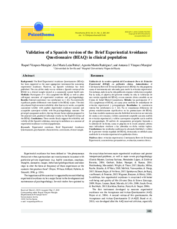 (PDF) Validation of a Spanish version of the Brief Experiential ...