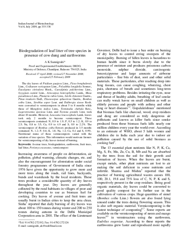 (PDF) Biodegradation of leaf litter of tree species in presence of cow ...
