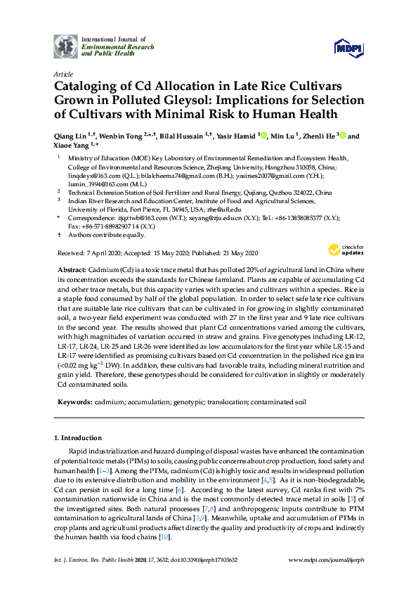 (PDF) Cataloging of Cd Allocation in Late Rice Cultivars Grown in ...