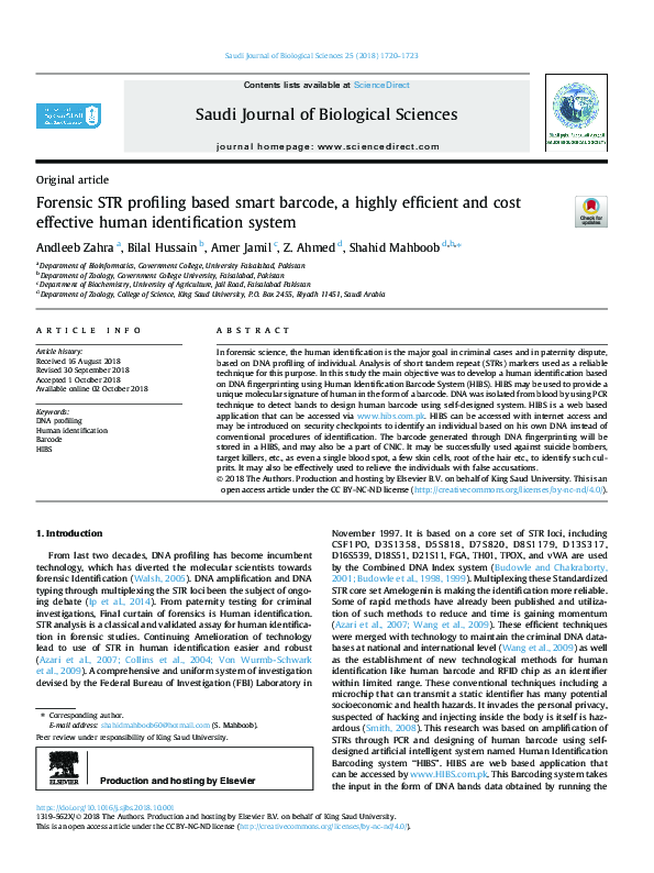 (PDF) Forensic STR Profiling Based Smart Barcode A Highly Efficient and Cost Effective Human ...