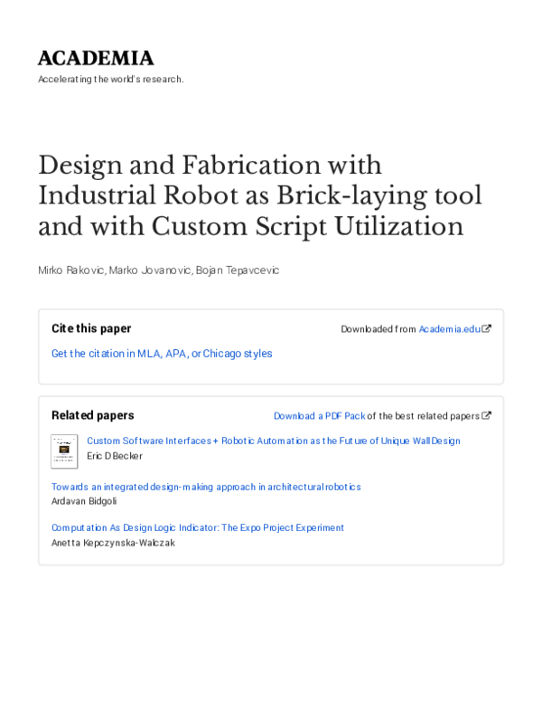 (PDF) Design and fabrication with industrial robot as brick-laying tool ...