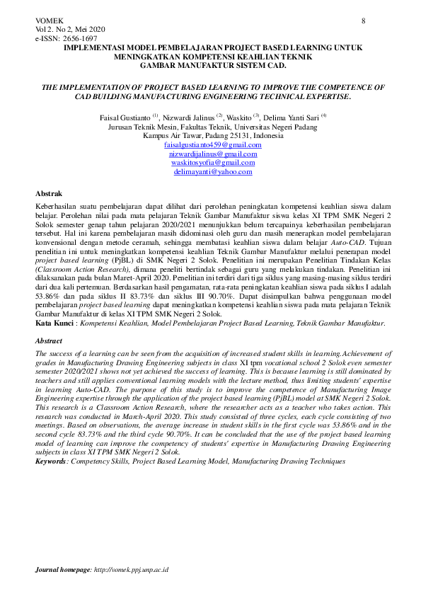 (PDF) Implementasi Model Pembelajaran Project Based Learning Untuk Meningkatkan Kompetensi ...