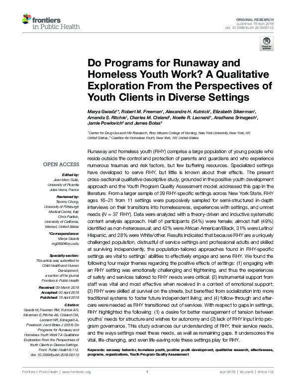 (PDF) Do Programs for Runaway and Homeless Youth Work? A Qualitative Exploration From the ...