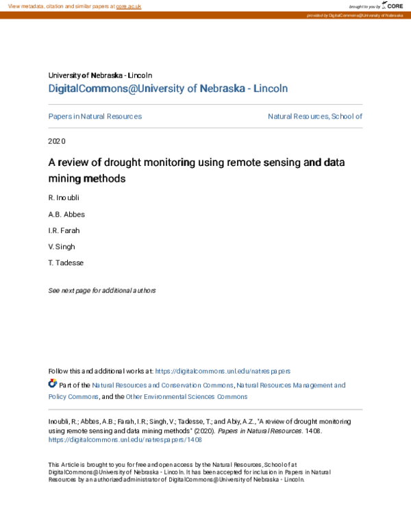 Pdf A Review Of Drought Monitoring Using Remote Sensing And Data Mining Methods