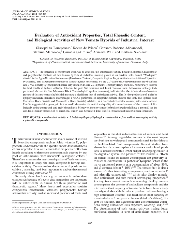 (PDF) Evaluation of Antioxidant Properties, Total Phenolic Content, and Biological Activities of ...
