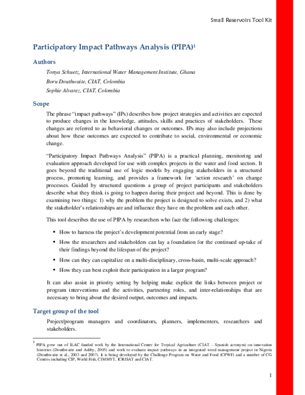 (PDF) Participatory Impact Pathways Analysis (PIPA)