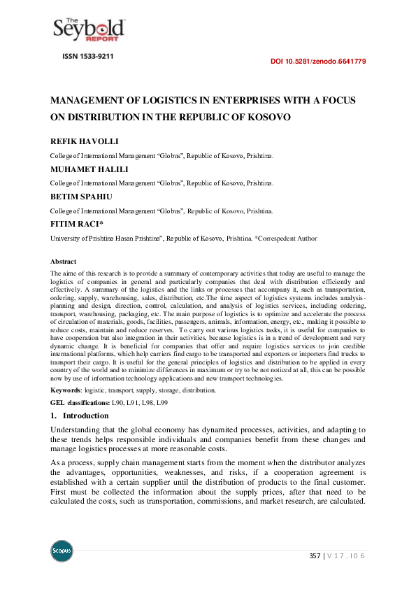 (PDF) Management of Logistics in Enterprises with a Focus on ...