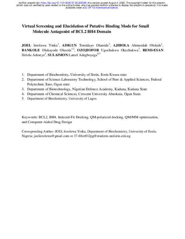 (PDF) Virtual Screening and Elucidation of Putative Binding Mode for Small Molecule Antagonist ...