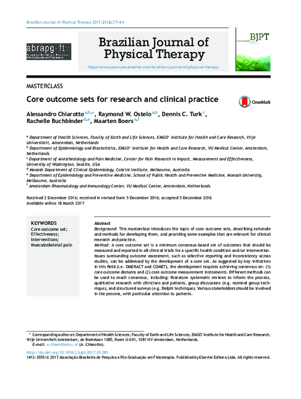 (PDF) Core outcome sets for research and clinical practice