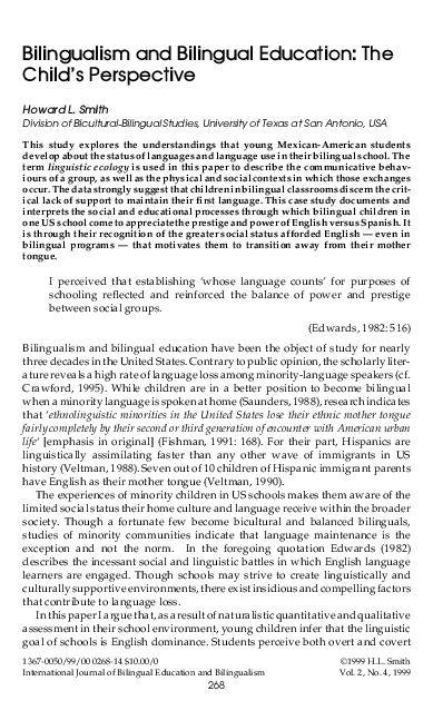 (PDF) Bilingualism and Bilingual Education: The Child's Perspective