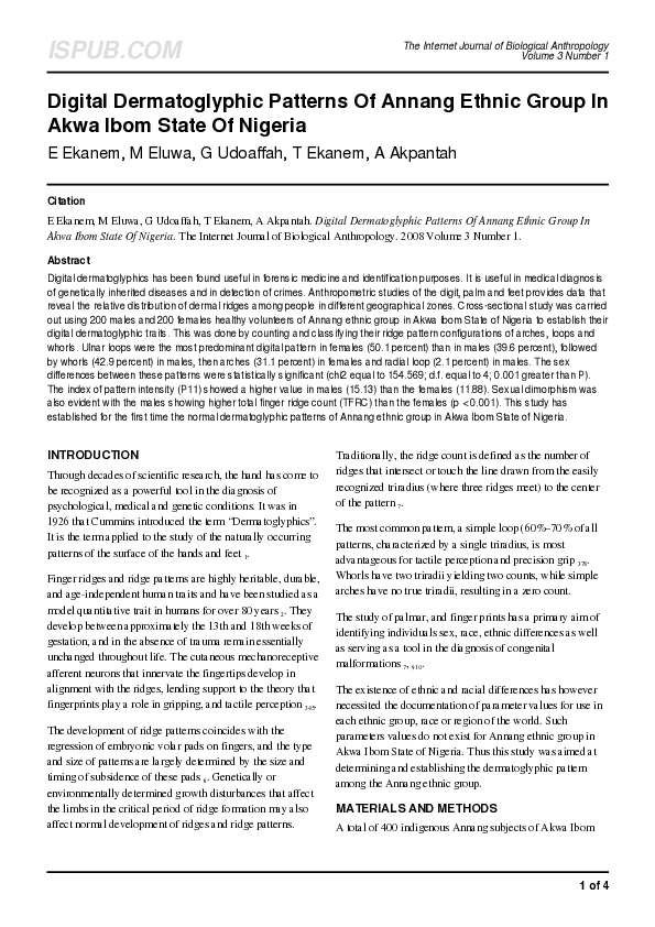 (PDF) Digital Dermatoglyphic Patterns Of Annang Ethnic Group In Akwa ...