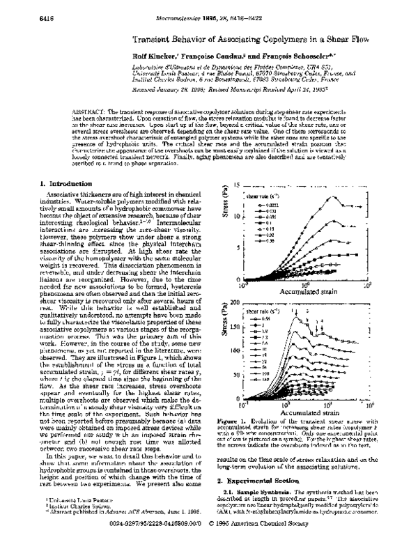 (PDF) Transient Behavior of Associating Copolymers in a Shear Flow