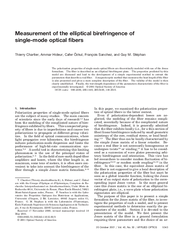 (PDF) Measurement of the elliptical birefringence of single-mode optical fibers