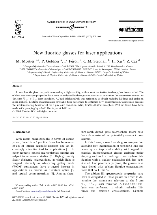 (PDF) New fluoride glasses for laser applications