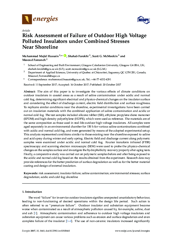 (PDF) Risk Assessment of Failure of Outdoor High Voltage Polluted ...