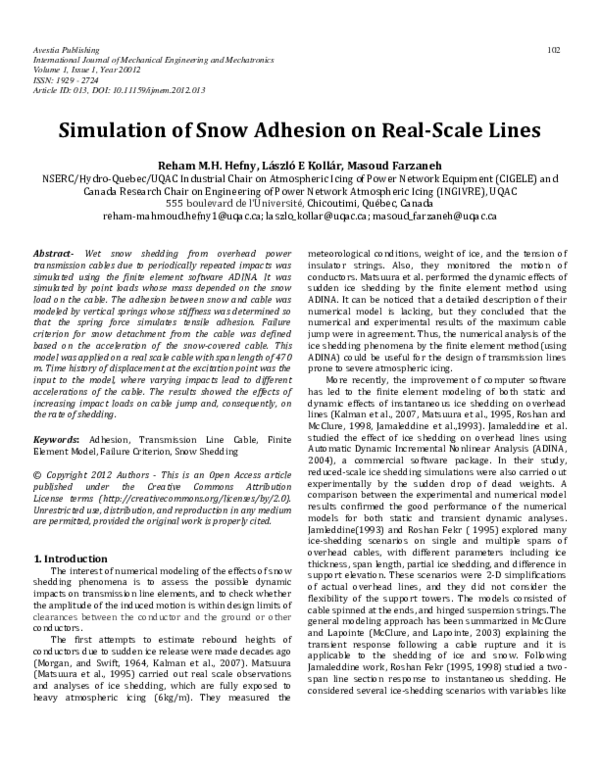 (PDF) Simulation of Snow Adhesion on Real-Scale Lines