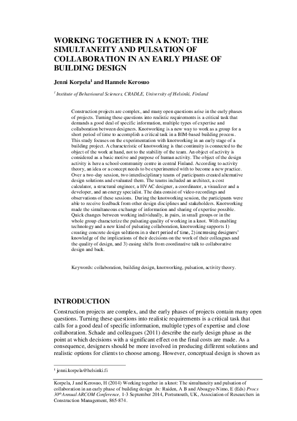(PDF) Working Together in a Knot: The Simultaneity and Pulsation of ...