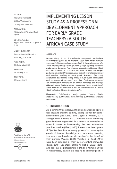 (PDF) Implementing Lesson Study as a professional development approach for early grade teachers ...