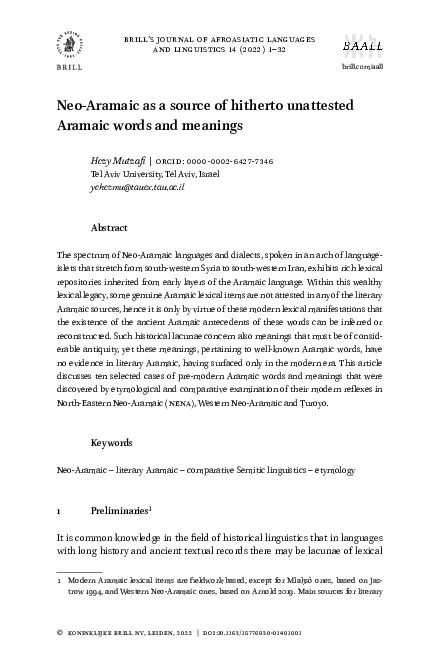 (PDF) Neo-Aramaic as a source of hitherto unattested Aramaic words and ...
