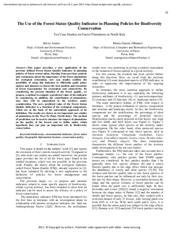 (PDF) The Use of the Forest Status Quality Indicator in Planning ...
