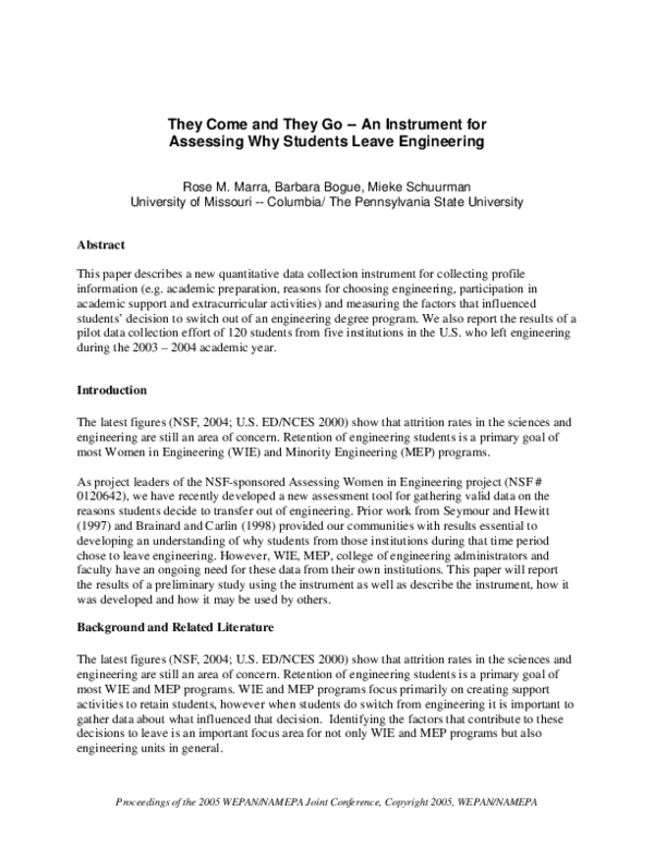 (PDF) They Come and They Go -- An Instrument for Assessing Why Students ...
