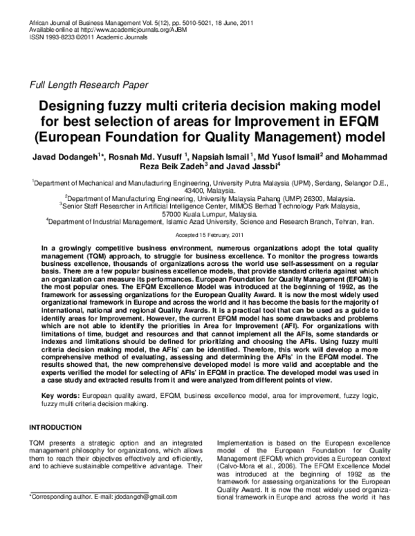 (PDF) Designing fuzzy multi criteria decision making model for best ...