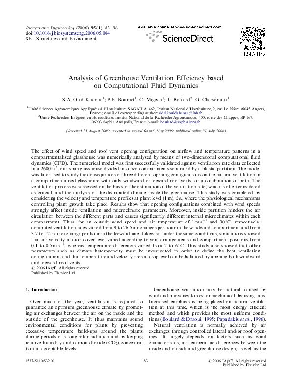 (PDF) Analysis of Greenhouse Ventilation Efficiency based on Computational Fluid Dynamics