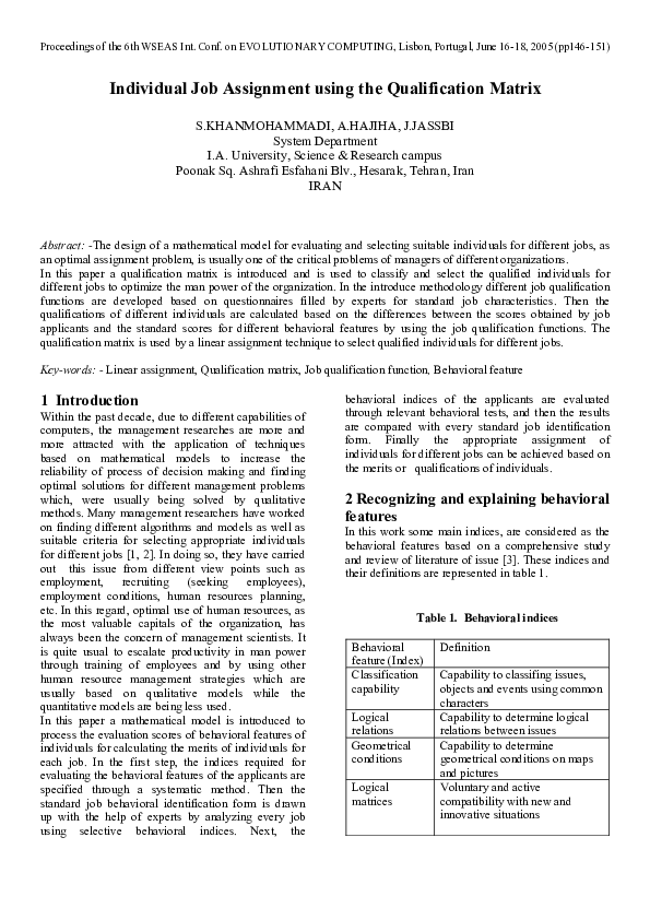 (PDF) Individual job assignment using the qualification matrix