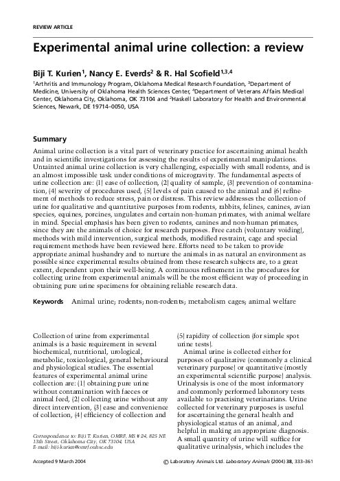 (PDF) Experimental animal urine collection: a review | Nancy Everds ...