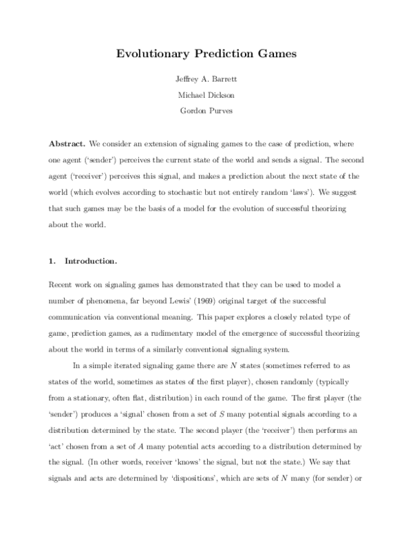 (PDF) Evolutionary Prediction Games