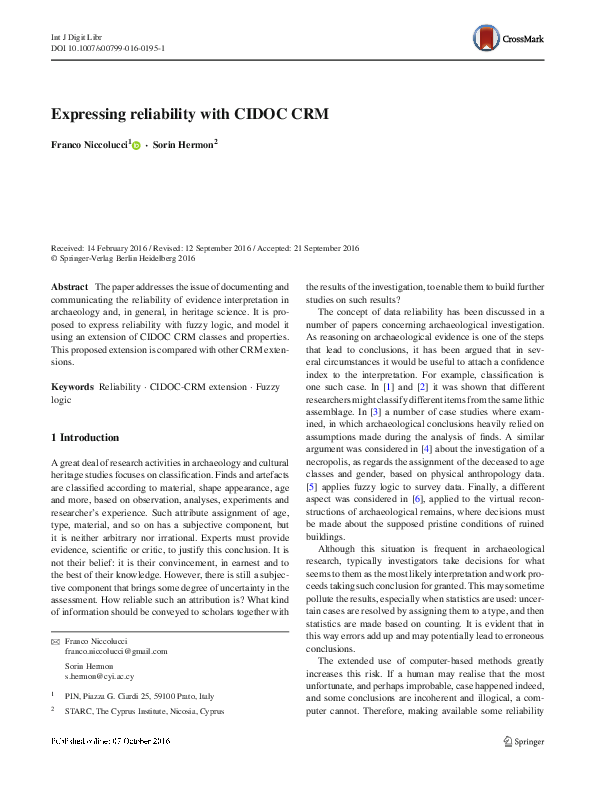 (PDF) Expressing reliability with CIDOC CRM