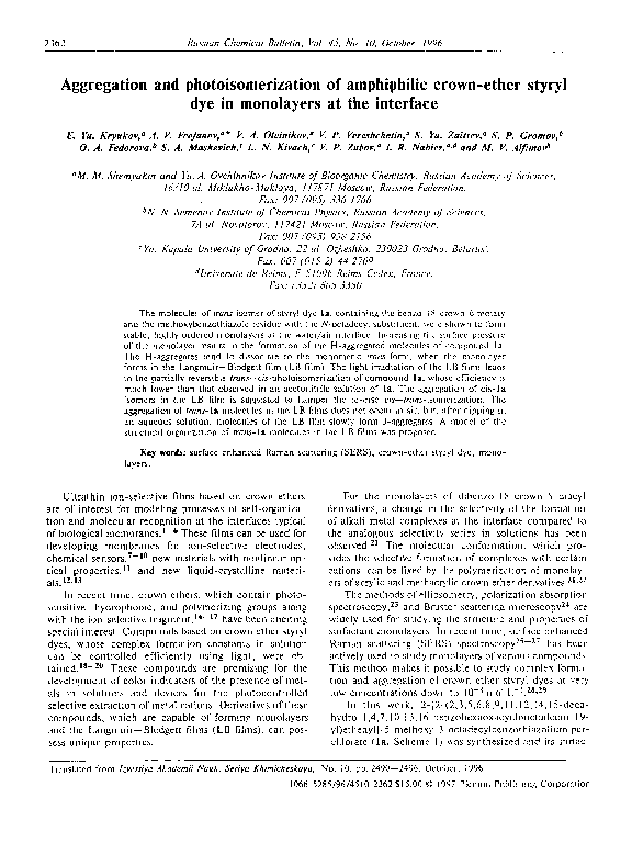 (PDF) Aggregation and photoisomerization of amphiphilic crown-ether ...