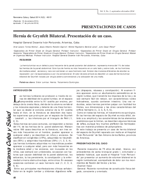 (PDF) Hernia de Grynfelt Bilateral. Presentación de un caso