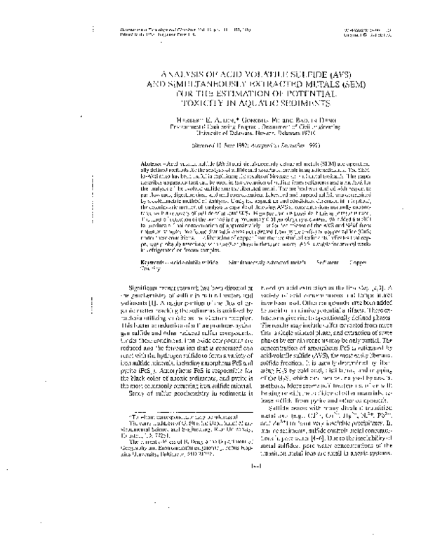 (PDF) Analysis of Acid-Volatile Sulfide (Avs) and Simultaneously ...