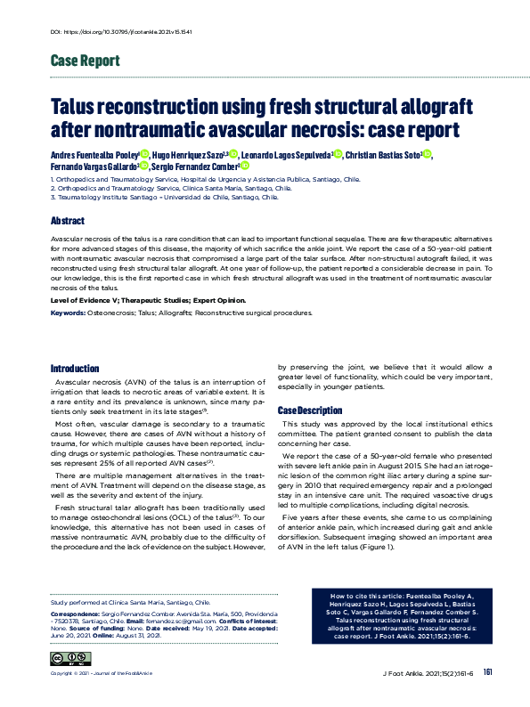 (PDF) Talus reconstruction using fresh structural allograft after ...