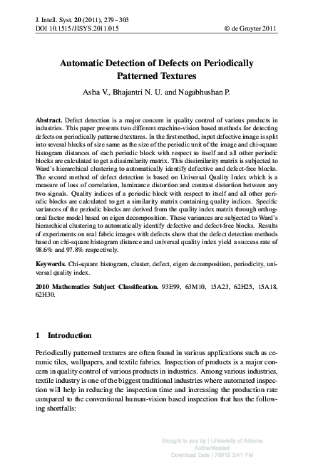 (PDF) Automatic Detection of Defects on Periodically Patterned Textures (PDF) Automatic Detection of Defects on Periodically Patterned Textures