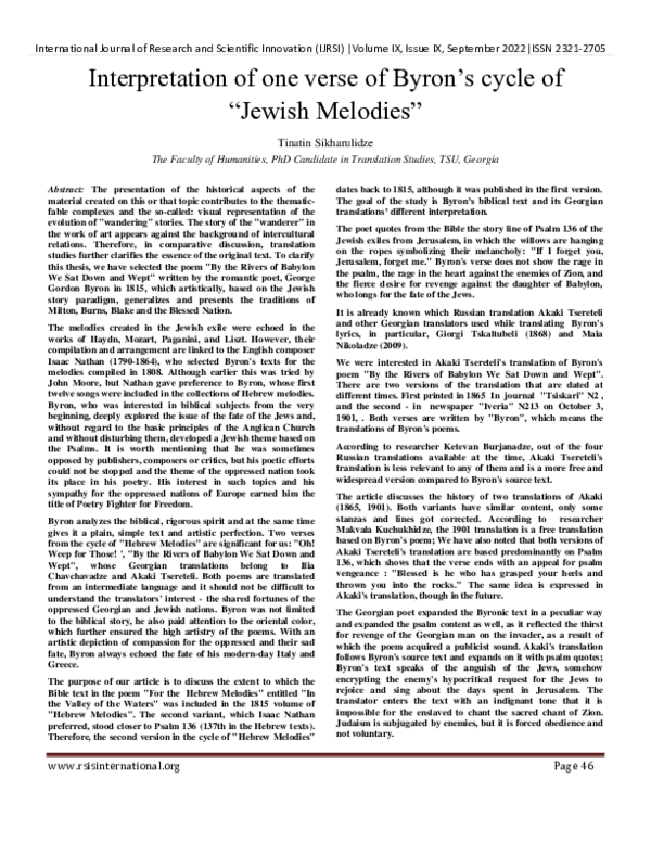 (PDF) Interpretation of one verse of Byron’s cycle of “Jewish Melodies”