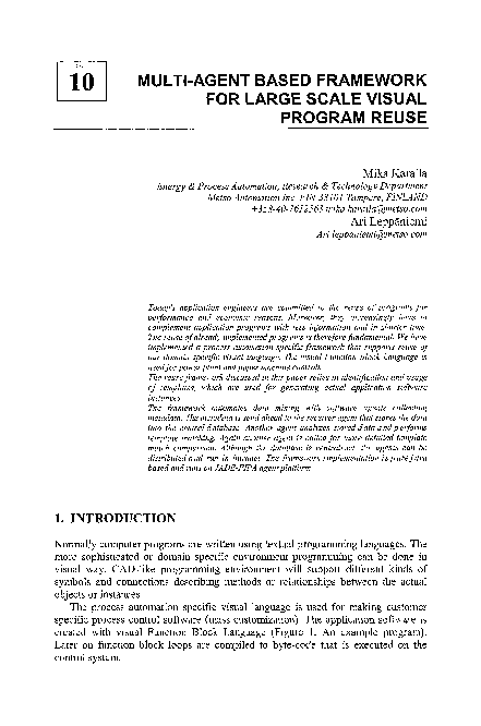(PDF) Multi-Agent Based Framework for Large Scale Visual Program Reuse
