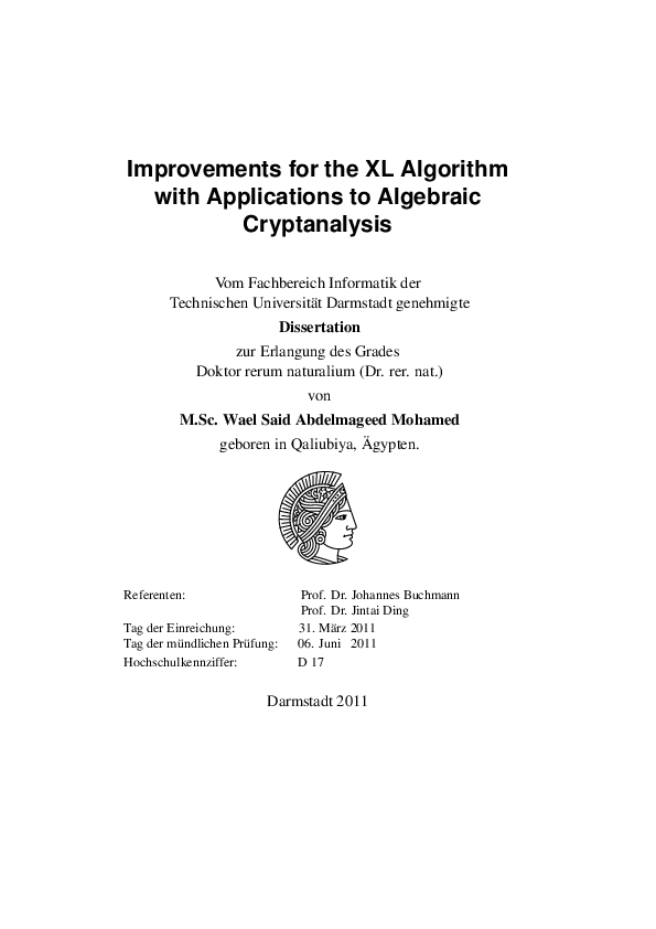 Pdf Improvements For The Xl Algorithm With Applications To Algebraic 4969